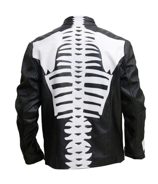 Men's Biker Skeleton Bones Leather Jacket Halloween Costume