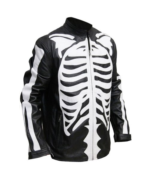 Men's Biker Skeleton Bones Leather Jacket Halloween Costume