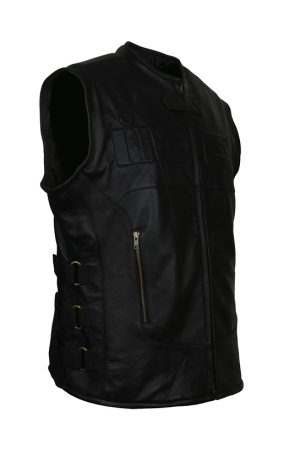 Mens Motorcycle Rider Icon Biker Black Leather Vest
