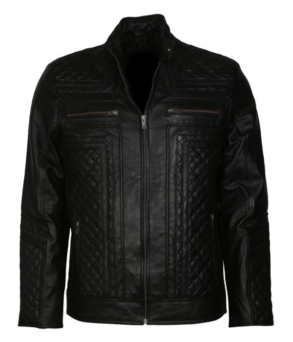 Shop Men's Biker Gang Black Quilted Leather Jacket - Sale