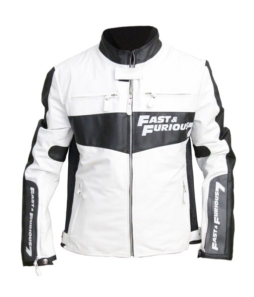 Vin Diesel Fast and Furious 7 White Leather Jacket - The Jacket Merchant