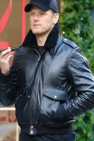 Sam Heughan Bomber Black Leather Jacket - The Jacket Merchant