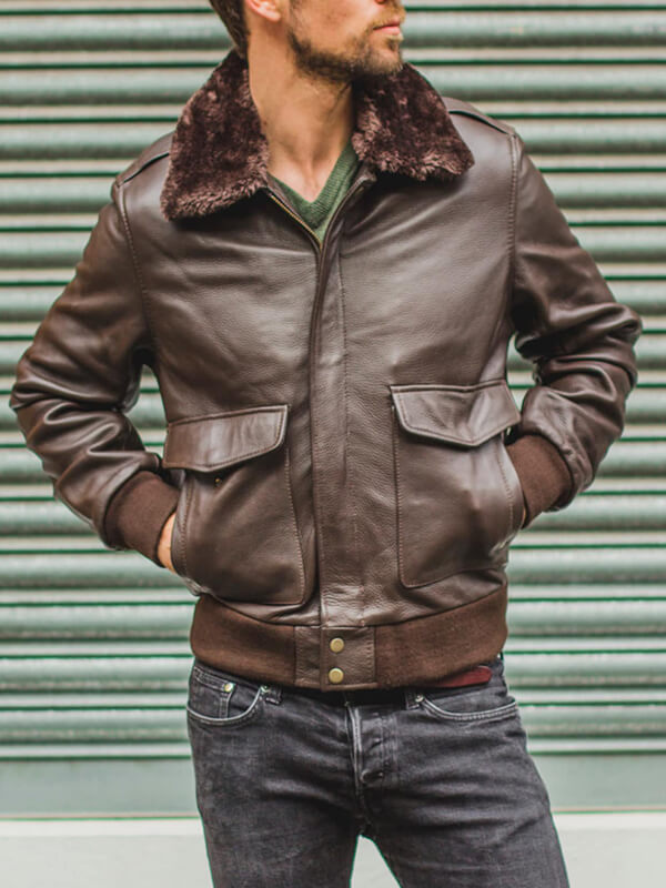 G1 Flight Brown Leather Shearling Collar Jacket