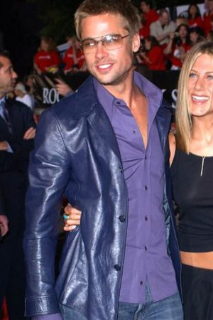 Brad Pitt New Blue Leather Coat