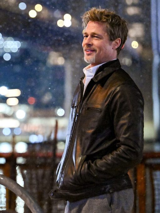 Brad Pitt Wolves 2024 Black Leather Jacket