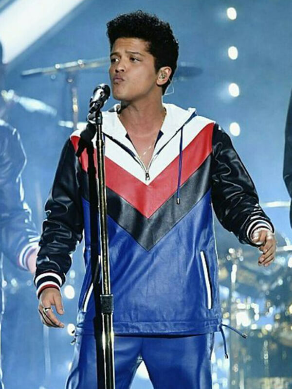 Bruno Mars Satin Warmup Leather Jacket