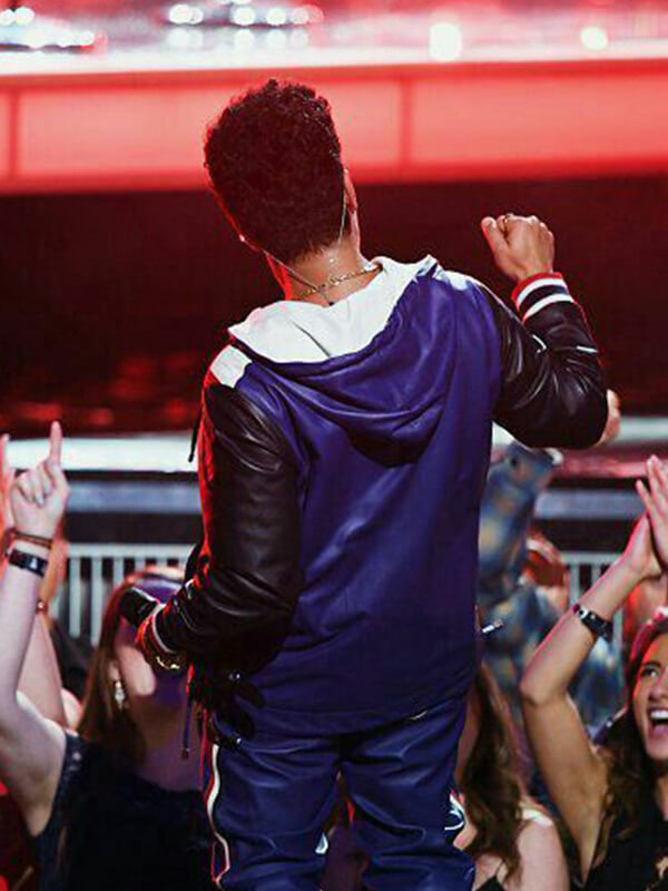 Bruno Mars Satin Warmup Leather Jacket