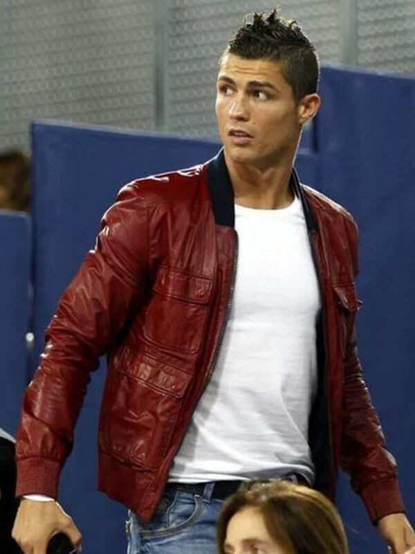Cristiano Ronaldo Biker Maroon Leather Jacket - SALE