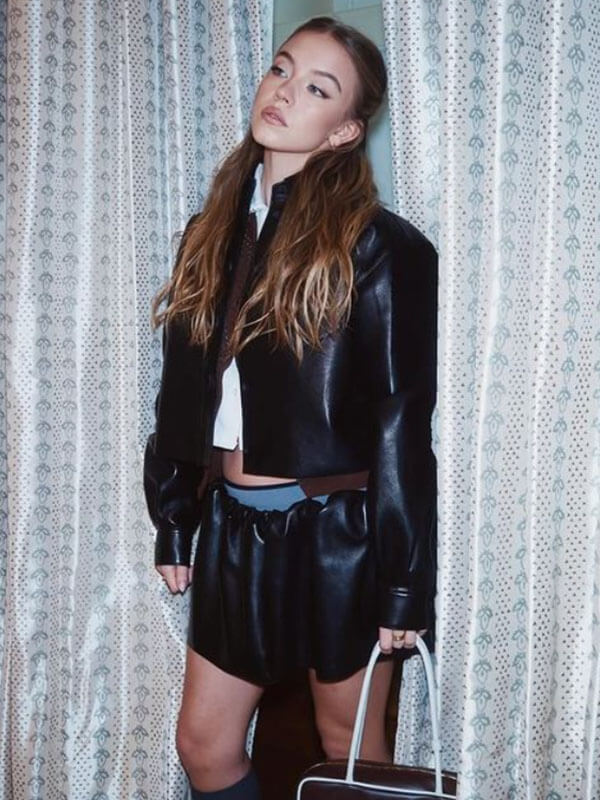 Sydney Sweeney PFW Black Leather Jacket