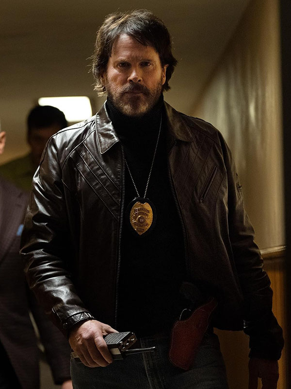 Dead Man's Wire 2025 Cary Elwes Brown Leather Jacket