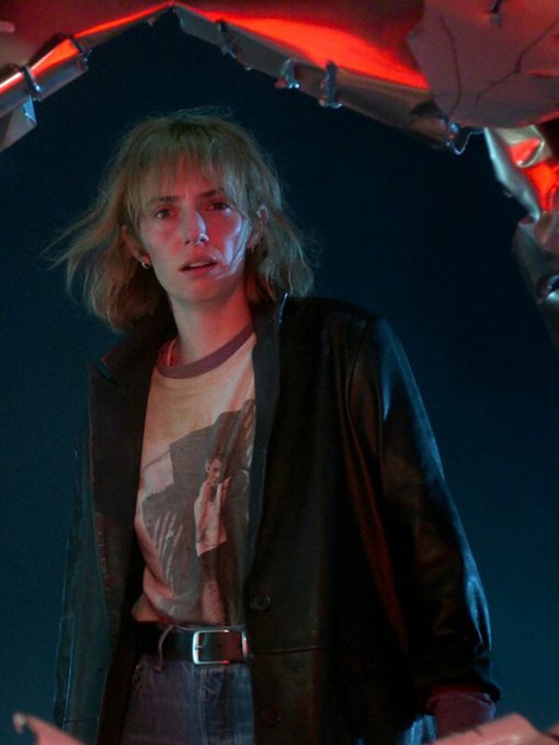 Robin Stranger things S05 Maya Hawke Black Leather Coat