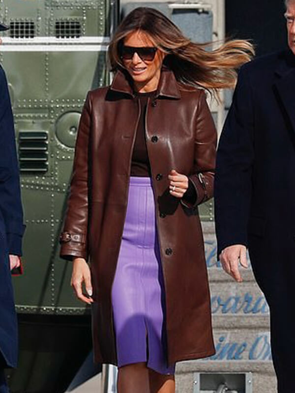 Melania Trump Brown Leather Trench Coat