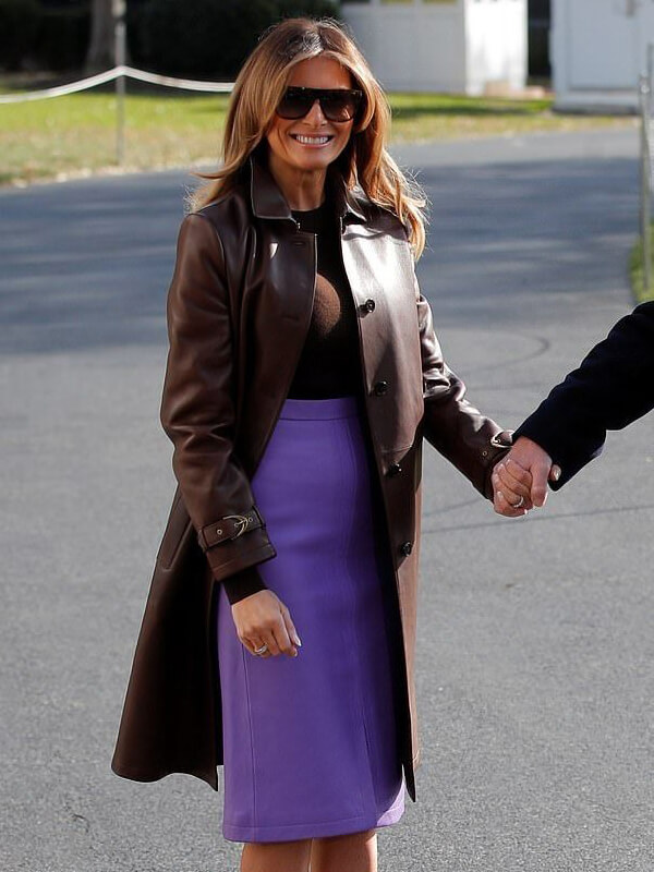 Melania Trump Brown Leather Trench Coat
